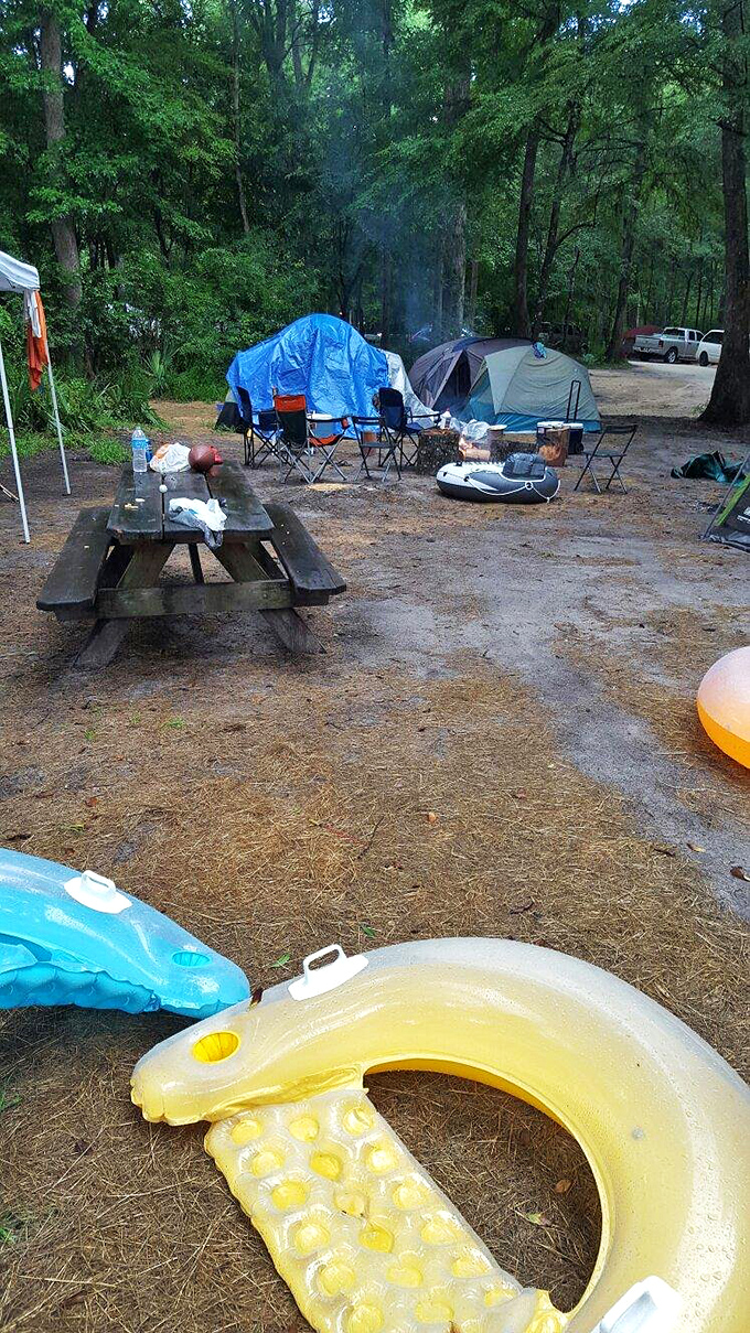Camping at Ginnie Springs: where your morning commute involves rolling out of a tent into paradise.