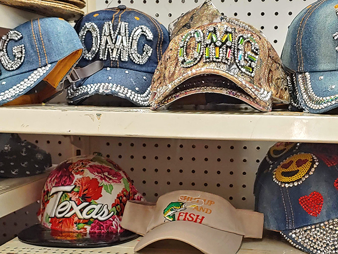Baseball caps proclaim "OMG" and state pride with equal enthusiasm, proving headwear is truly a statement piece.
