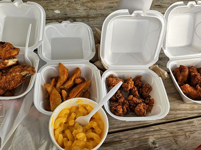 A proper Southern feast awaits &ndash; crispy fried goodness paired with homestyle sides that would make any grandma proud of this truck stop kitchen.