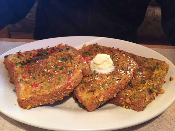 French toast that's dressed for a party, coated in a secret batter and topped with colorful sprinkles &ndash; breakfast that doubles as a celebration.