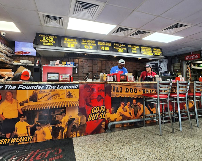 The interior of Arbetter's feels like your coolest uncle's basement &ndash; if your uncle happened to make the world's greatest hot dogs.