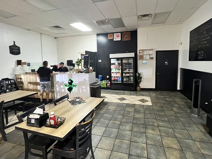 The modest dining space proves great pizza doesn't need fancy surroundings &ndash; it just needs to be served hot and made with love.