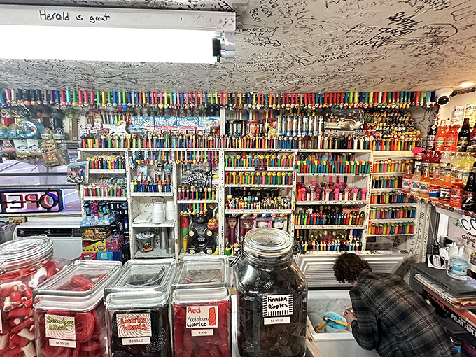 The PEZ dispenser collection spans decades of pop culture, creating a plastic timeline of American entertainment one candy tablet at a time.