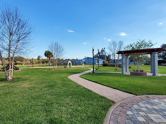 An expansive view of the park reveals thoughtful landscaping that creates "rooms" of experience, each with its own artistic personality.
