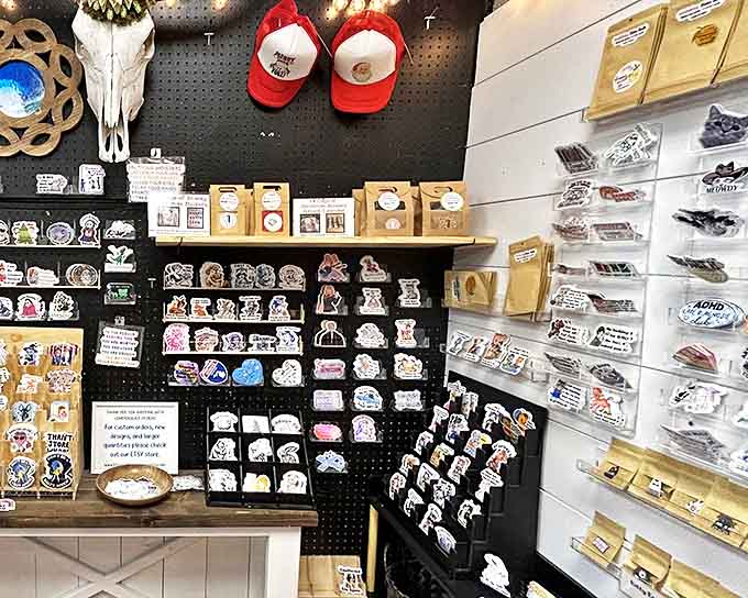 Tiny treasures with big personality – these pins and stickers showcase the mall's knack for preserving even the smallest bits of pop culture.