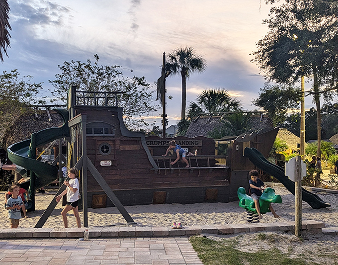Permission to come aboard? This pirate ship playground keeps the little buccaneers entertained while adults enjoy their well-deserved shore leave.