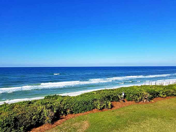 The Gulf of Mexico shows off its famous emerald hues, demonstrating why this stretch of Florida coastline earned its colorful nickname.