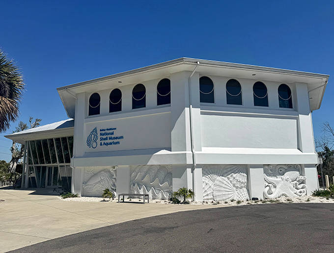 The unique round building with arch-shaped windows looks like modern art itself on Sanibel Island.