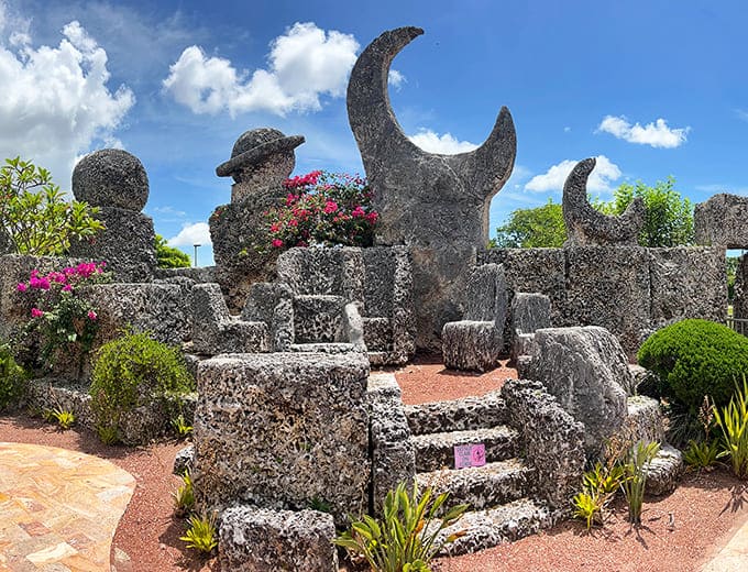 These celestial-inspired formations reveal Ed's fascination with astronomy – a stone garden where the cosmos meets coral craftsmanship.