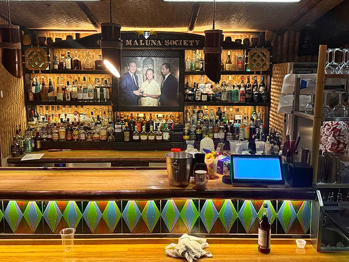The Molokai Bar looks like what would happen if a pirate ship mated with a tiki lounge &ndash; nautical artifacts, mysterious blue lighting, and enough rum to float a galleon.