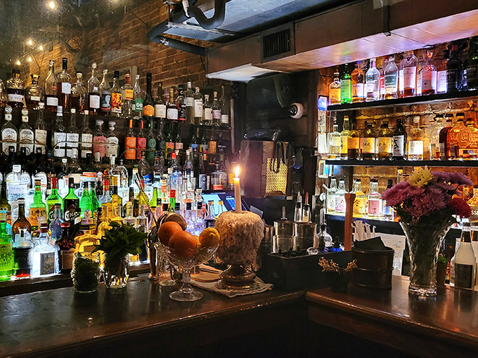 Bar area: Bottles upon bottles create a library of libations, where spirits are cataloged with the precision of rare manuscripts.
