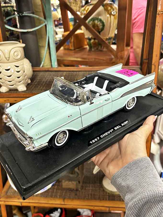 This mint-condition 1957 Chevy Bel Air miniature captures America's love affair with chrome, fins, and the open road.