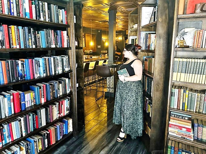 Lost in literature &ndash; patrons can pull any book from the shelves, creating their own perfect pairing of reading material and handcrafted libations.