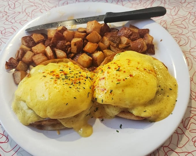 Eggs Benedict done right &ndash; perfectly poached eggs nestled on English muffins, blanketed in hollandaise that's worth every minute of the weekend wait.