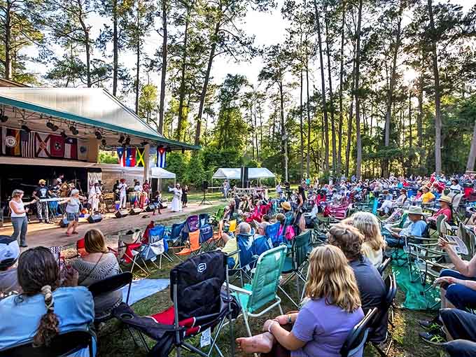Outdoor concerts under the pines bring communities together in the best possible way, with music and lawn chairs.