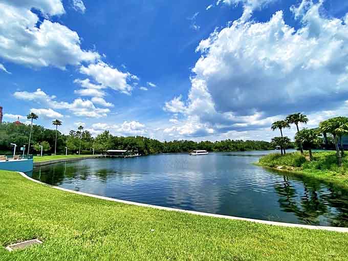 The FriendShip Boat Dock offers scenic transportation between parks, proving that sometimes the journey is as magical as the destination.