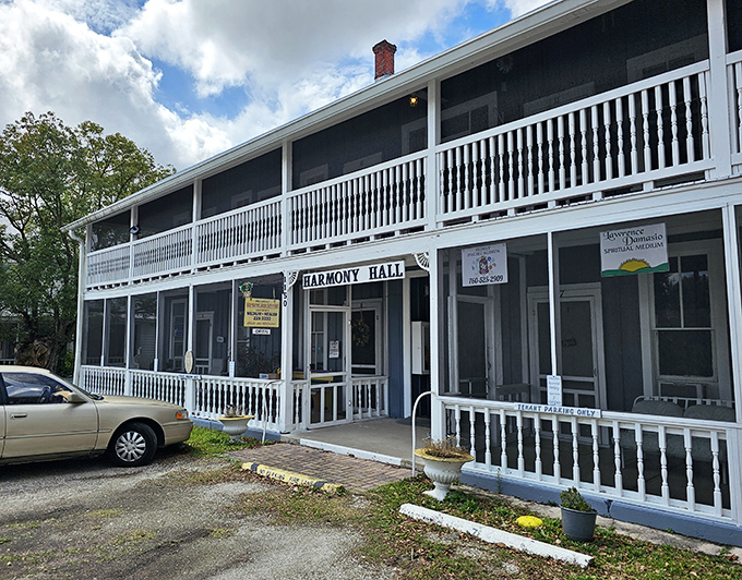 Harmony Hall serves as the community's gathering place, where the acoustics are reportedly excellent for both the living and those who've crossed over.