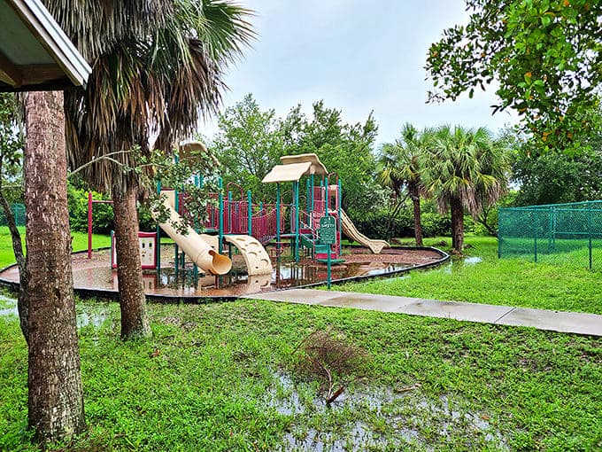 Even rainy days can't dampen the fun at this colorful playground where little adventurers burn off beach-day energy.