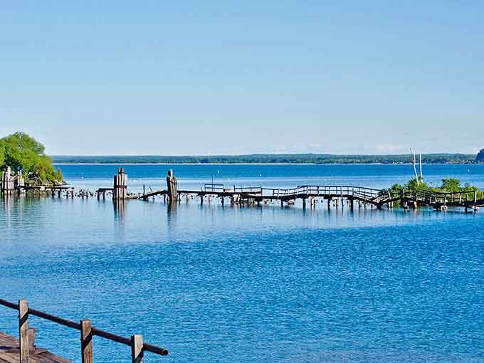 The skeletal remains of the Lower Harbor ore dock create a hauntingly beautiful silhouette against Marquette's waterfront &ndash; industrial archaeology at its most photogenic.