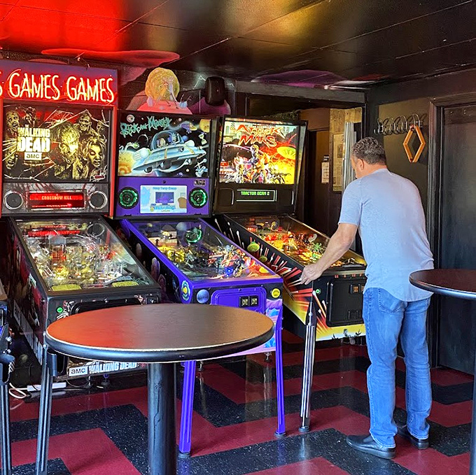 Concentration etched on his face, this player demonstrates the beautiful focus that only comes when you're one high score away from immortality.