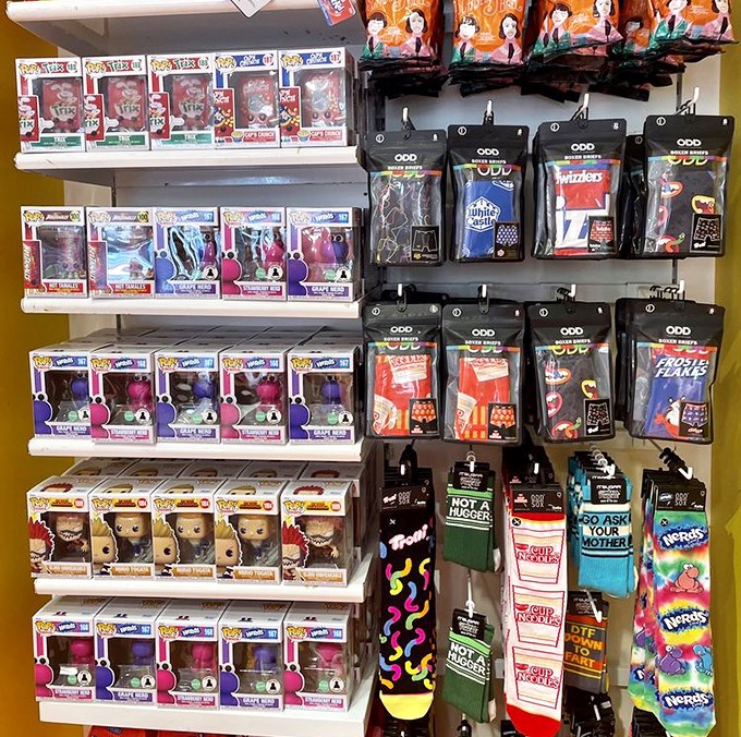 Merchandise: Candy-themed socks and novelty items that answer the question: "How can I wear my sweet tooth on more than just my sleeve?"