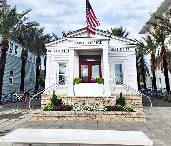 Seaside's iconic post office stands as America's most photogenic mail stop, where sending postcards becomes a vacation highlight rather than an afterthought.