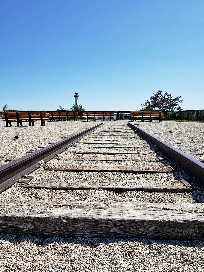 These tracks to nowhere tell stories of St. Ignace's industrial past, now retired to a life of posing for tourist photos.