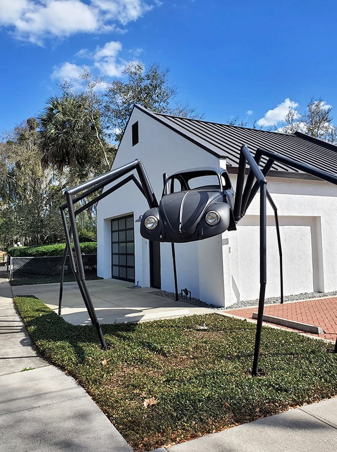 Engineering meets imagination in this perfectly balanced sculpture that makes 1,900 pounds of German engineering appear ready to scuttle away.