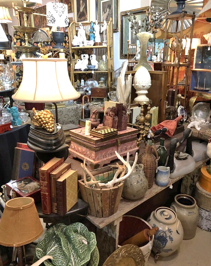 This corner vignette creates a perfect time capsule of mid-century domestic life &ndash; when lamps had personality and knickknacks told your story.