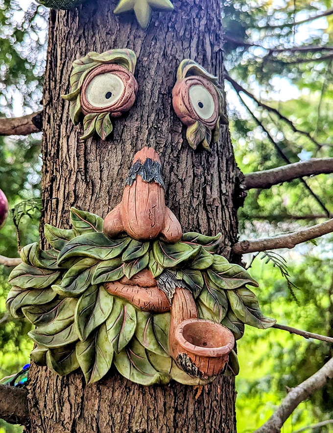 Whimsical Leaf-Face Tree: Mother Nature meets Mr. Potato Head in this expressive tree face that's seen generations of fairy forest visitors.
