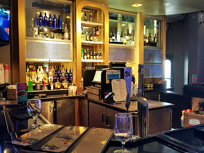 The well-stocked bar offers liquid courage for those momentarily unnerved when a shark makes direct eye contact during their appetizer course.