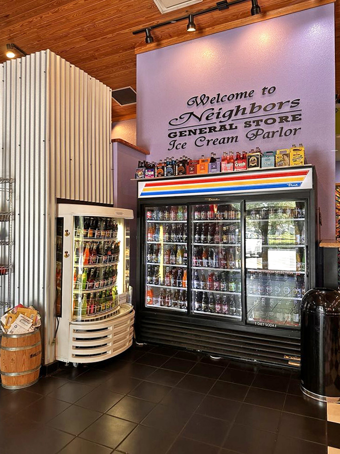 The beverage cooler at Neighbors isn't just refrigerated storage &ndash; it's a museum of nostalgic and craft refreshments waiting to be discovered.
