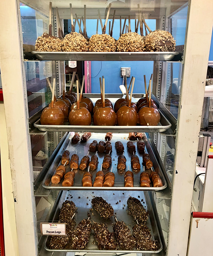 These caramel apples and chocolate-dipped delights stand at attention like delicious sentinels guarding the gates to paradise.
