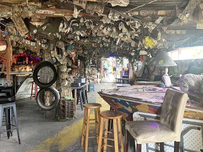 Dollar bills stapled to every surface create a peculiar economic ecosystem &ndash; leave your mark and become part of The Mahuffer legend.