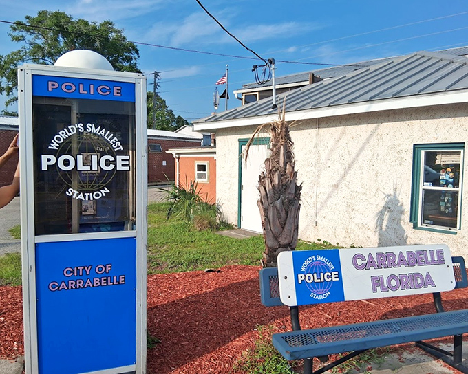 The perfect Florida selfie spot&mdash;where else can you sit on a bench next to an entire police station?