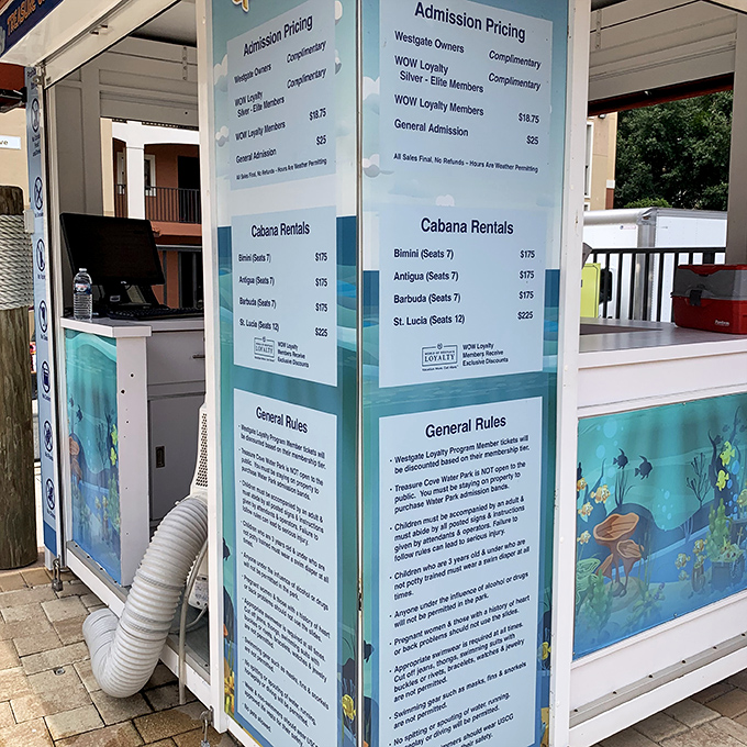 The rules sign stands as the unsung hero of water park safety, ensuring everyone's good time doesn't turn into an impromptu emergency drill.