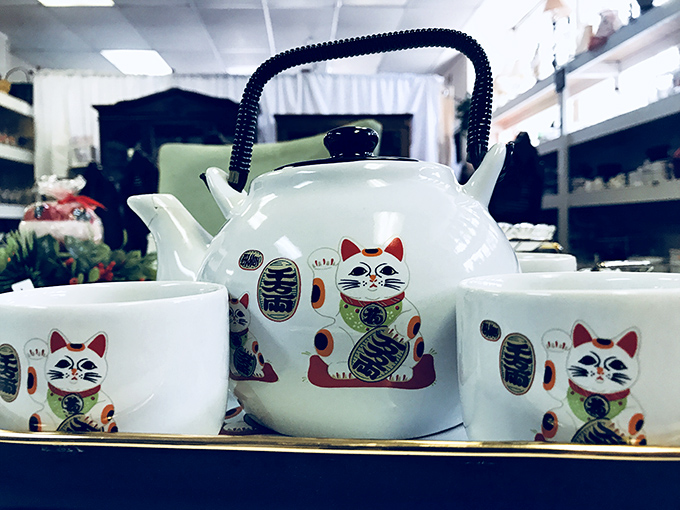 This adorable tea set featuring lucky cats would cost triple elsewhere, making it the perfect find for your next afternoon gathering.