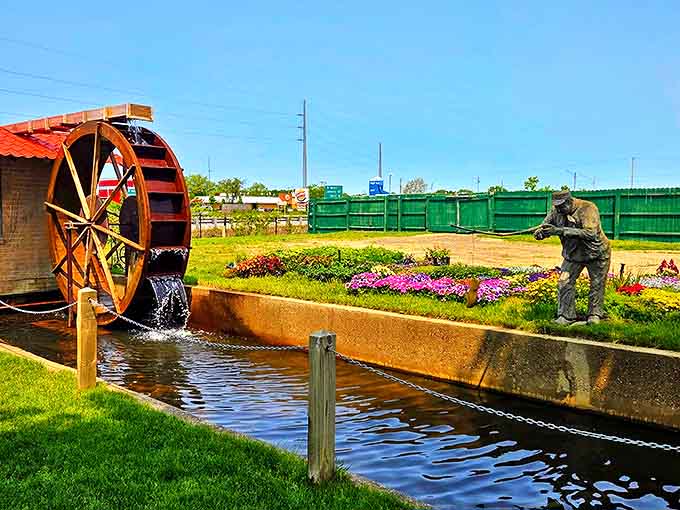The hypnotic turning of the water wheel creates both practical power and peaceful ambiance – engineering that's stood the test of time.
