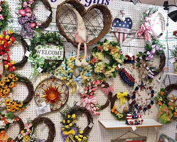 Seasonal wreaths bloom year-round, proving that at Town Peddler, there's always something to celebrate, no matter the calendar date.