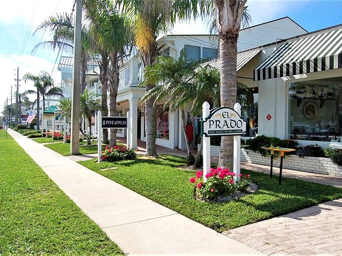 Downtown Vero Beach welcomes visitors with its tropical landscaping and small-town feel, offering a relaxed alternative to Florida's busier coastal cities.