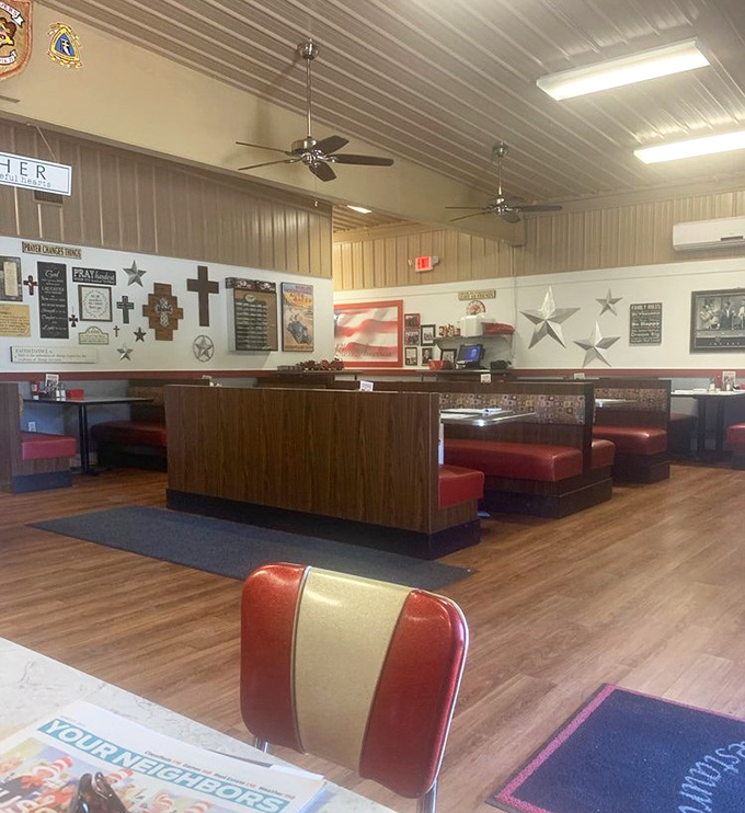 Red vinyl booths and wood paneling create that timeless diner atmosphere where comfort food tastes even better surrounded by Americana charm.