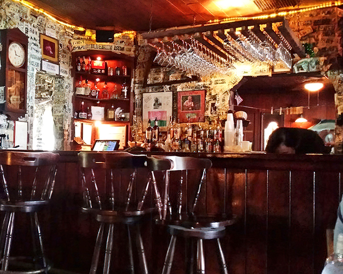 The bar area maintains the currency theme, where patrons can sip a "Cabbage Creeper" while contemplating where to stick their own contribution.