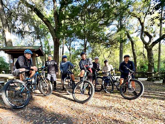 Weekend warriors gather for two-wheeled adventures on trails that range from "Sunday stroll" to "cardio challenge."