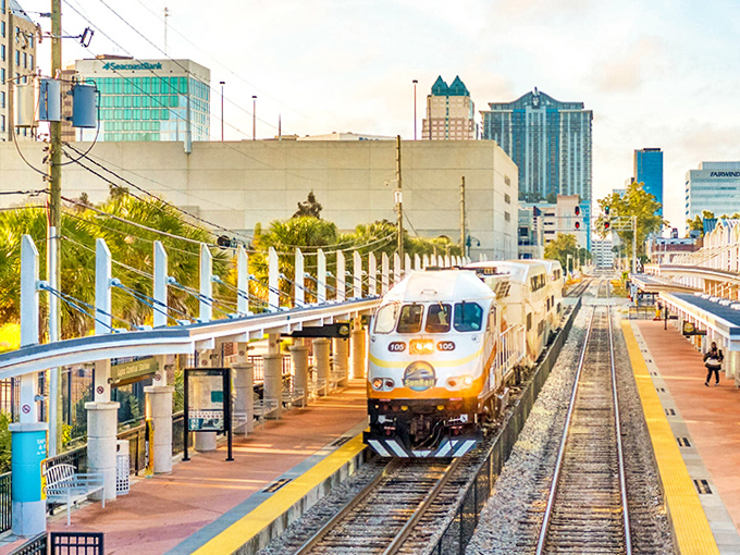 Downtown Orlando's sleek station design reflects the city's modern ambitions, creating a transit hub that connects the urban core to surrounding communities.