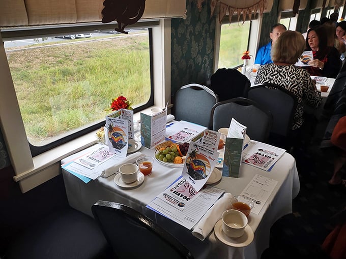 Your table setting includes everything needed for a proper investigation: menu, silverware, and perhaps a clue hidden in plain sight among the table decorations.