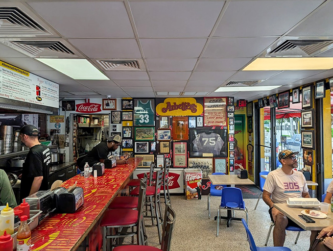 The dining area hums with the sound of happy eaters &ndash; a cross-section of Miami united by their love of perfectly crafted dogs.