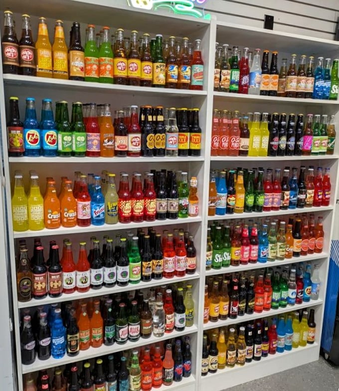 The vintage soda collection features glass bottles of fizzy nostalgia that your grandparents probably enjoyed on first dates.