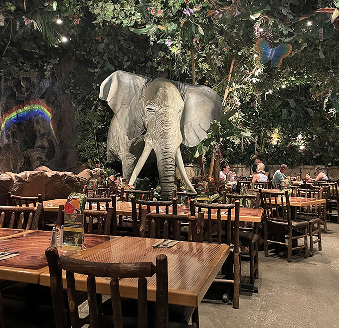 This magnificent elephant statue watches over diners, occasionally trumpeting to remind you this isn't your average Tuesday night dinner.