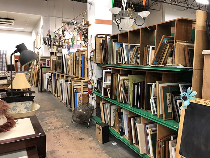 The art section creates a gallery wall of eclectic styles &ndash; frames waiting to transform blank walls into personal museums of found treasures and conversation starters.