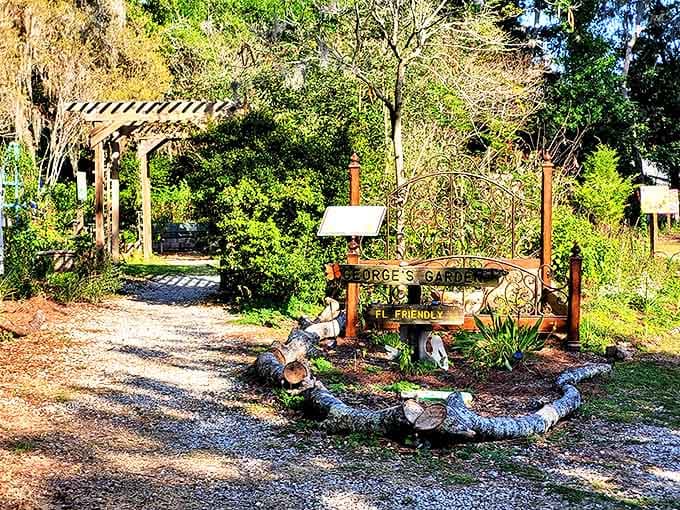 George's Garden welcomes visitors with its charming entrance, promising botanical delights and peaceful moments among carefully tended plants.